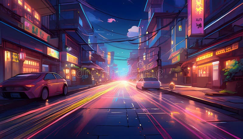 Street Wonders Streams of Light Trails, Generative AI Stock ...