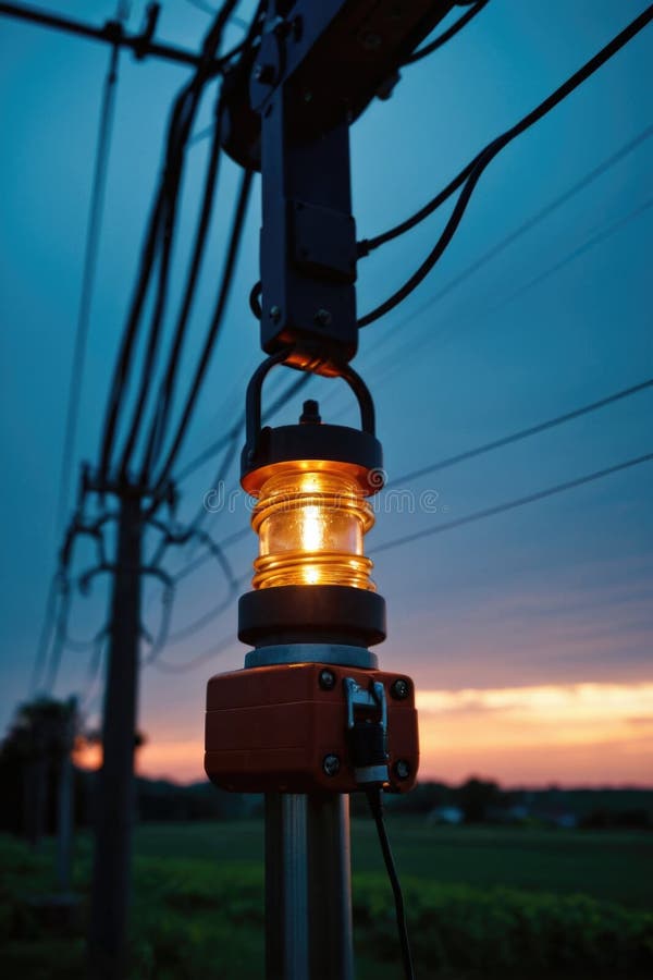 A Streetlight Tower with a Lit Lamp at the Top Stock Image - Image of ...