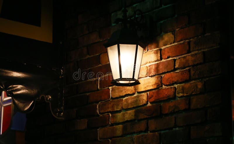 Streetlight of the Wall of the Brick Stock Photo - Image of streetlight ...
