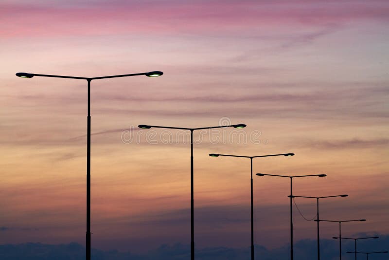 Streetlights. stock image. Image of electric, dusk, lamps - 26612515