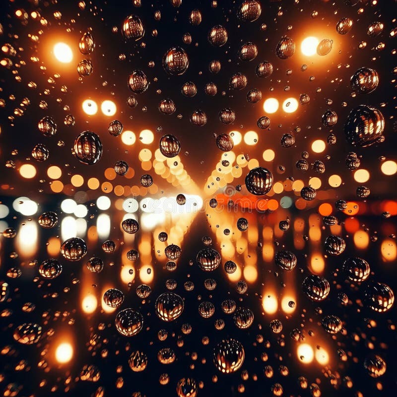 Streetlights Reflecting in Water Droplets Stock Image - Image of refle ...