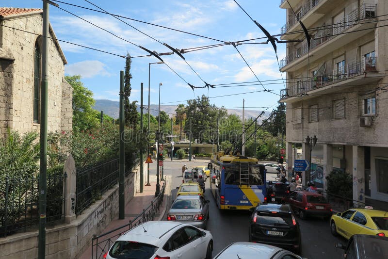 Streets of athens, greece editorial stock image. Image of city - 89505179
