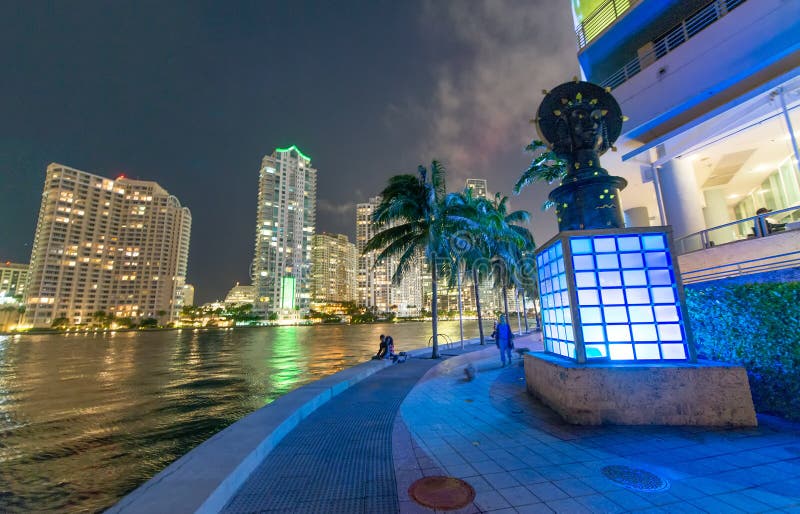 Streets and Buildings of Downtown Miami at Night Stock Image - Image of ...