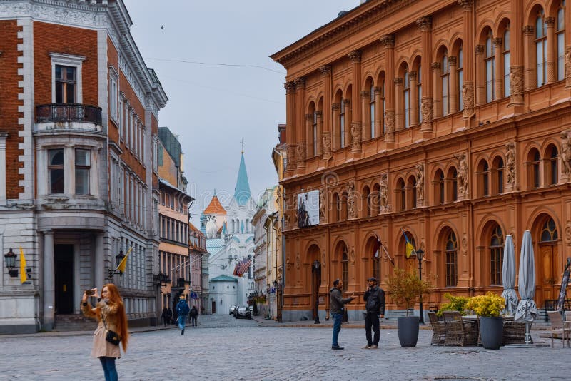 Streets and Church in Old Riga in Autumn Evening Editorial Image ...
