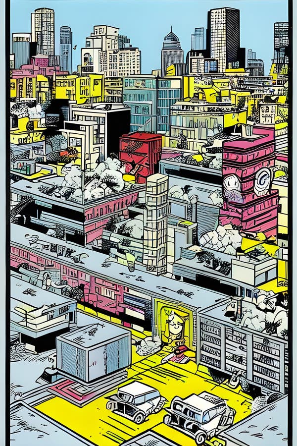 Streets Drawn in 80s Colored Comic Style Stock Illustration ...