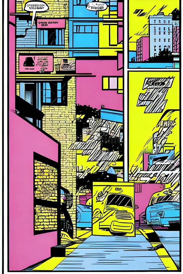 Streets Drawn in 80s Colored Comic Style Stock Illustration ...