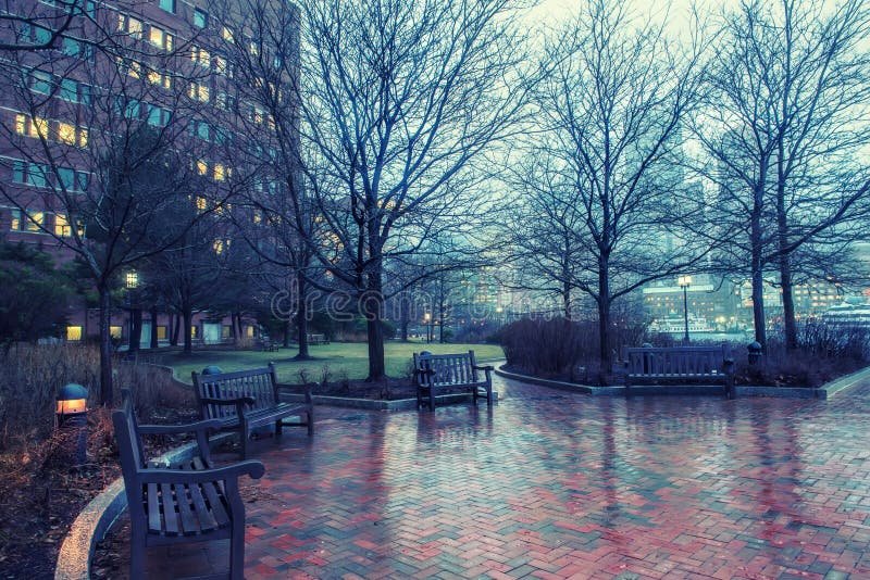 Streets of the Evening Misty Rainy Winter Boston. USA Stock Photo ...