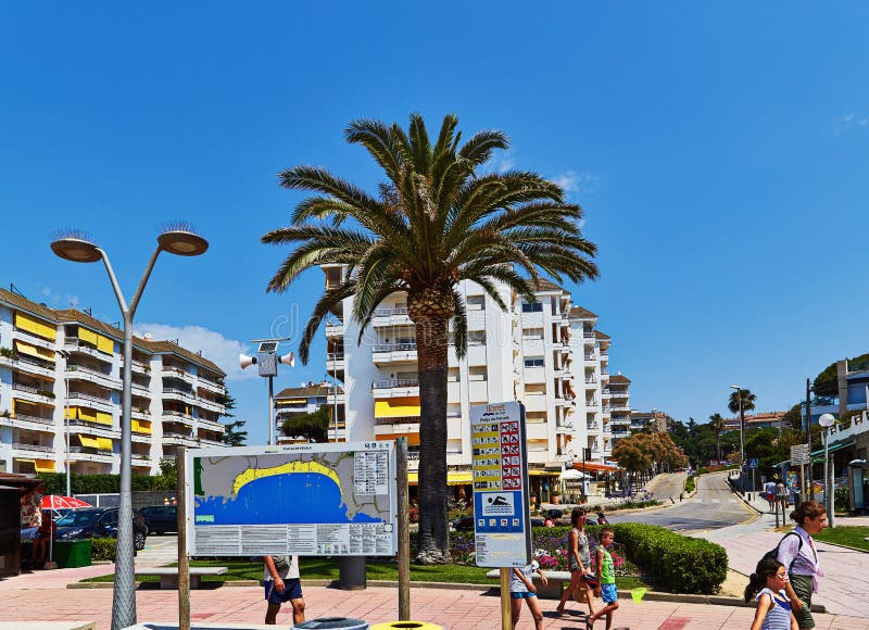 Streets of Lloret de Mar editorial stock image. Image of blue - 82805499