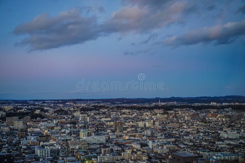 Streets of Miyagi Prefecture and Sendai from the Observatory of the AER ...
