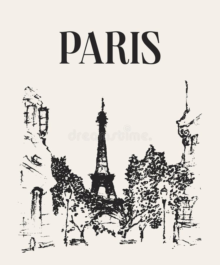 Streets in Paris, France, Illustration, Hand Drawn Stock Vector ...