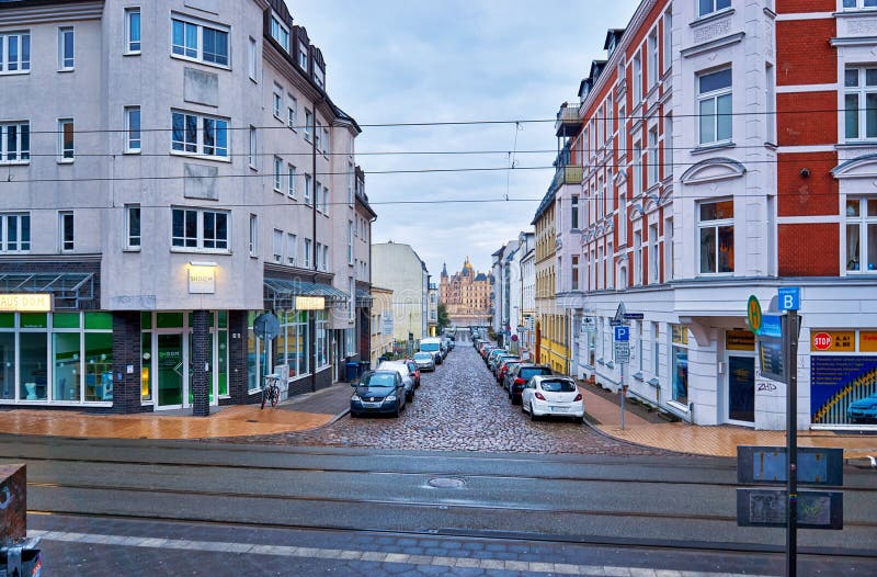 In the Streets of Schwerin Overlooking the Castle in the Background ...