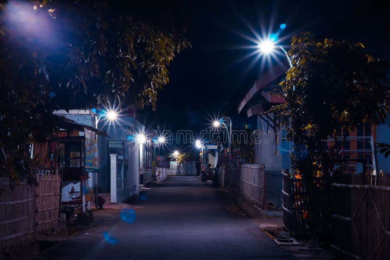 Streets in a Village at Night in Central Java Stock Photo - Image of ...