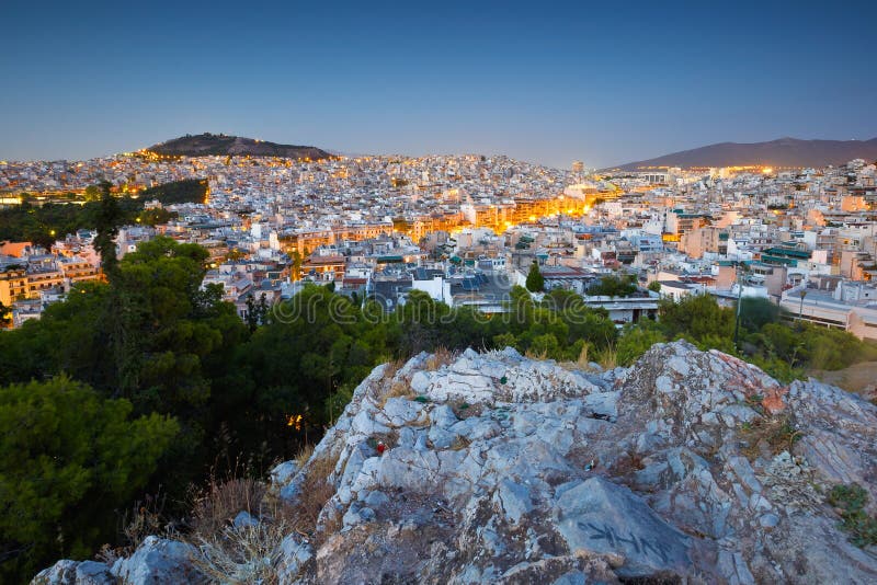 Strefi Hill, Athens. stock image. Image of strefi, sunset - 70030767