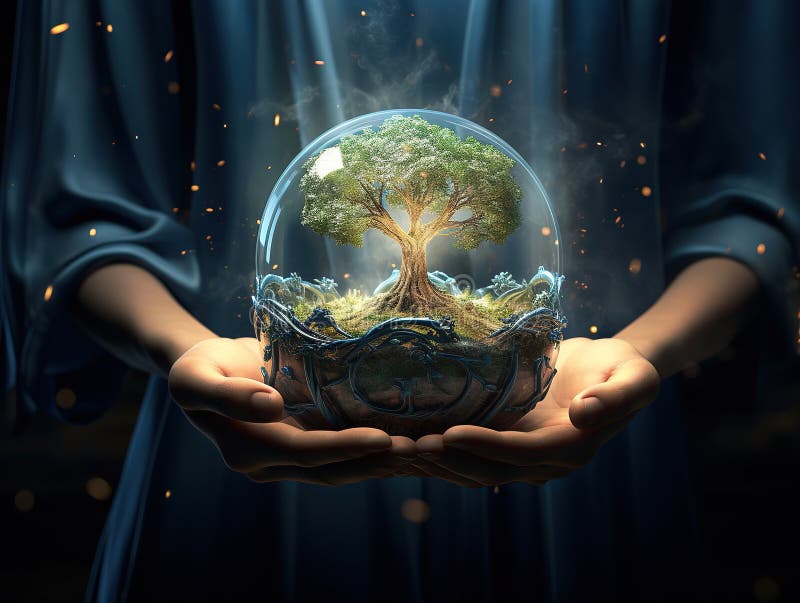 The Strength of a Bonsai: Powerful Tree in a Hand Stock Illustration ...