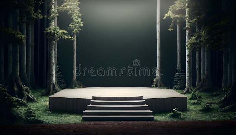 A Strength Plain Stage in the Center Surrounded by a Forest Tree Theme ...