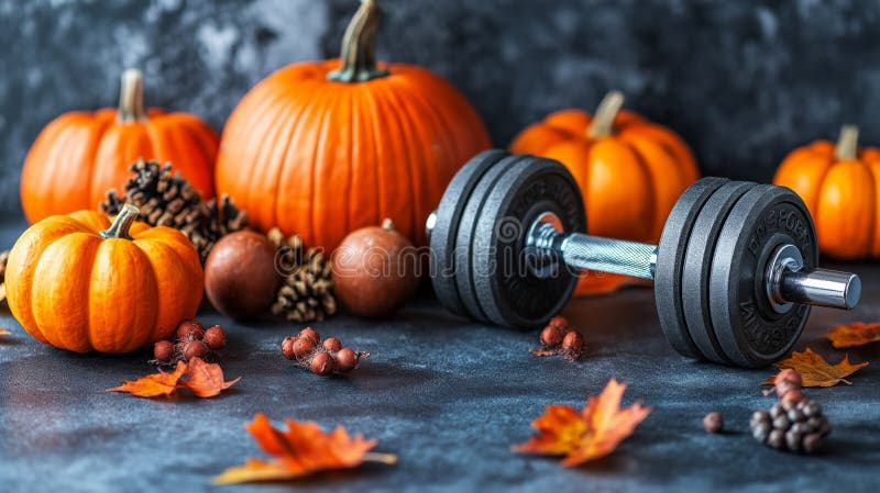 Strength Training in a Cozy Fall Setting Surrounded by Pumpkins and ...