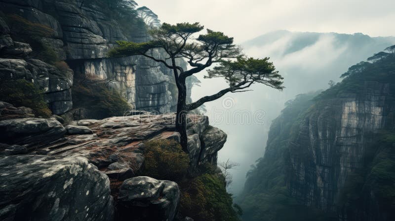Strength tree cliff stock illustration. Illustration of forest - 368372971