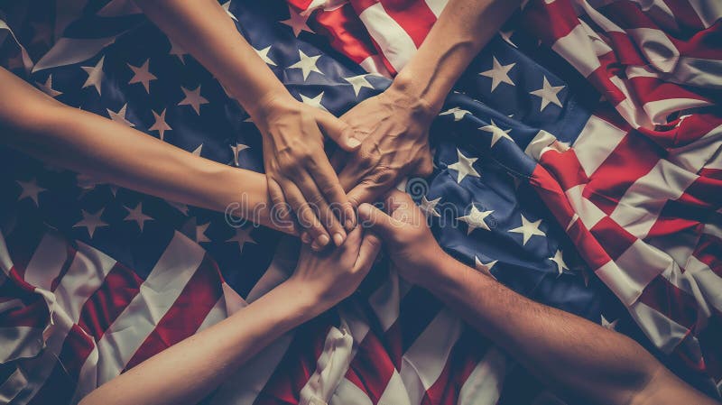 Strength in Unity. Human Hands and American Flags, Convey Powerful ...