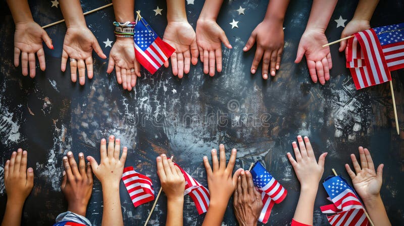 Strength in Unity. Human Hands and American Flags, Convey Powerful ...