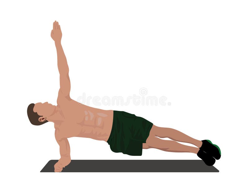 A Man Doing Side Plank Exercise on a Yoga Mat. Plank Workout Flat ...