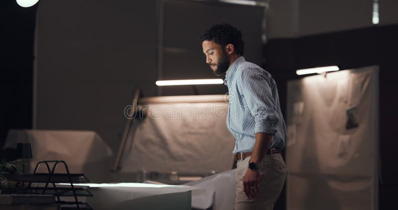 Stress, Architect and Man in Office, Frustrated and Working Late for ...