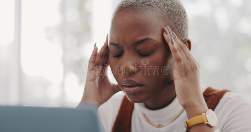 Stress, Burnout and Headache of Black Woman on Laptop Typing Email in ... Stress, Burnout and Headache of Black Woman on Laptop Typing Email in ...