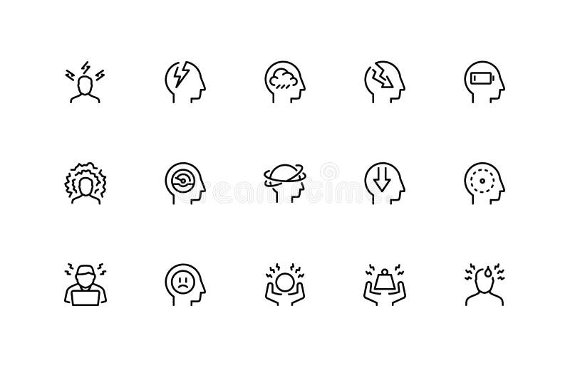 Stress and Depression Related Icons. Thin Line Style. 48x48 Pixel ...