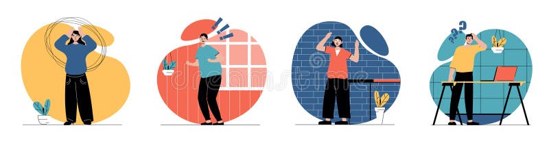 Stress Expression Concept with People Scenes Set in Flat Web Design ...