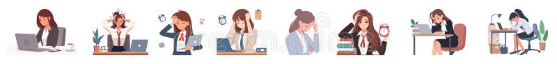 Stress and Fatigue at Work. Concept of Burnout Stock Vector ...