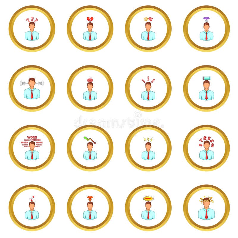 100 Stress Icons Set, Cartoon Style Stock Vector - Illustration of ...