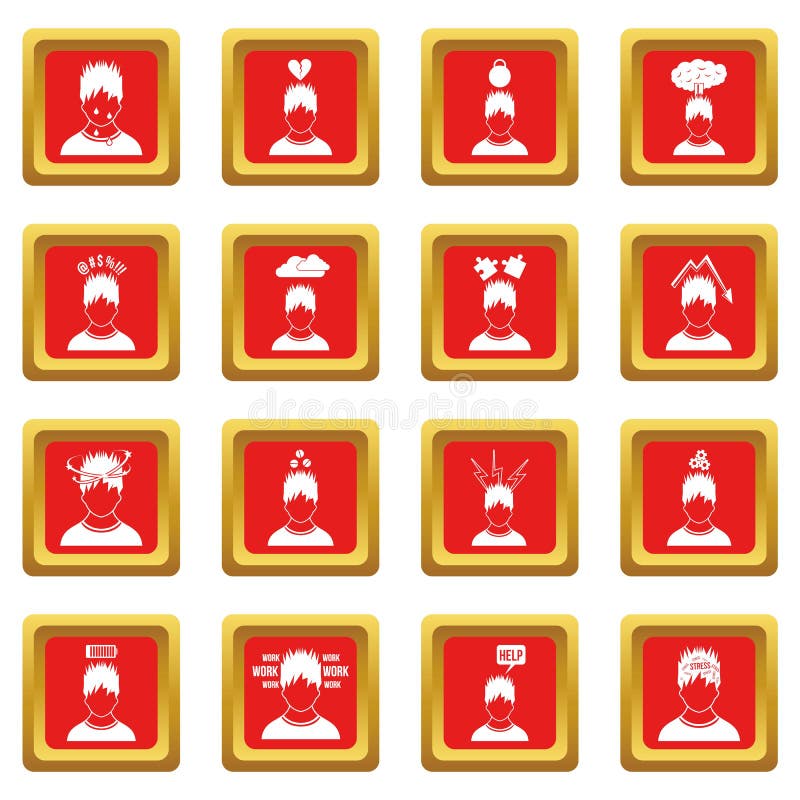 Stress icons set red stock vector. Illustration of pain - 97793574