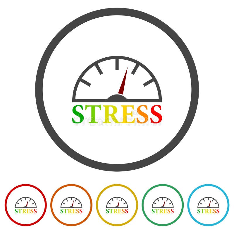 Stress Level Meter Icon. Set Icons in Color Circle Buttons Stock Vector ...