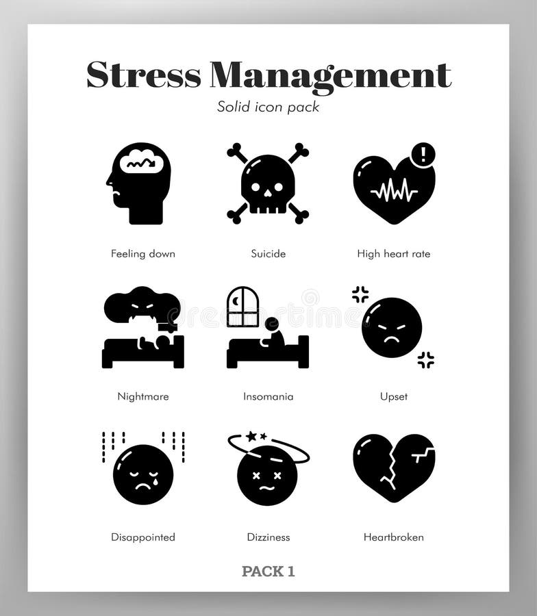 Stress Management Icons Solid Pack Stock Vector - Illustration of ...