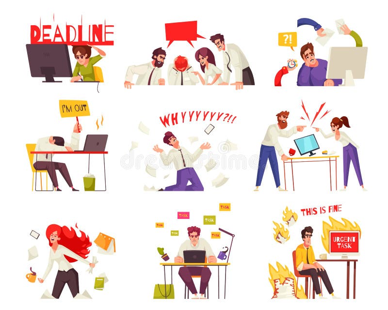 Stress Office Work Set stock vector. Illustration of office - 264844946