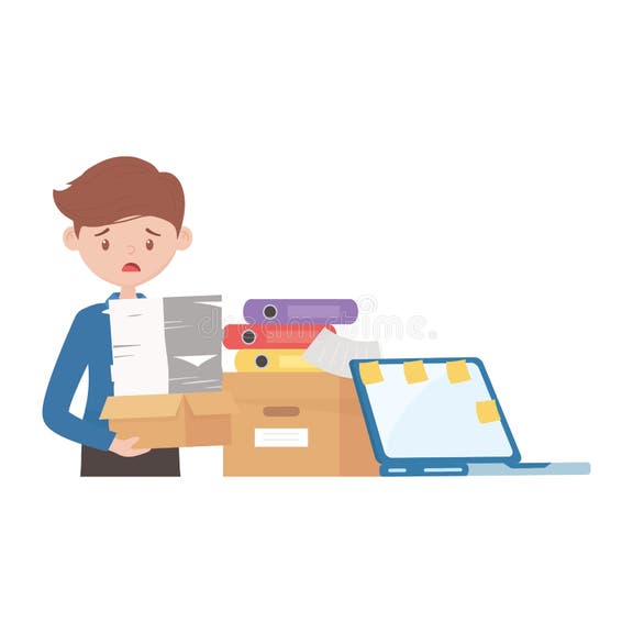 Stress at Work, Employee with Many Papers Sticky Note Binders in Office ...