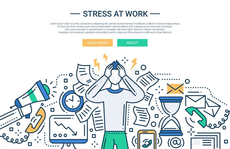 Stress at Work - Line Flat Design Website Banner Stock Vector ...
