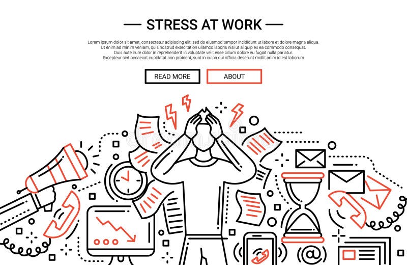 Stress at Work - Line Flat Design Website Banner Stock Vector ...