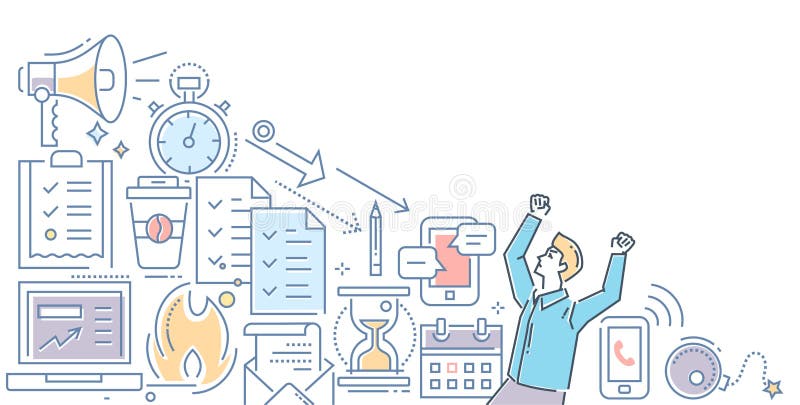 Stress at Work - Line Flat Design Website Banner Stock Vector ...