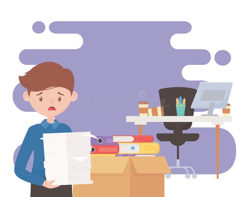 Stress at Work, Sad Employee in Office with Many Papers Binders Desk ...