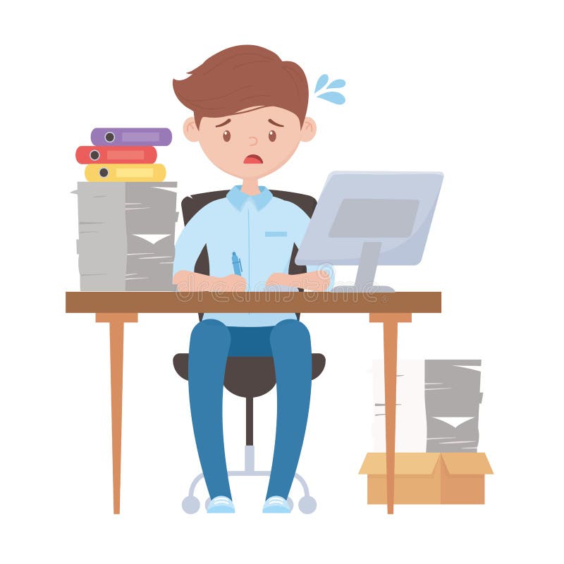 Desk with Binders Paper and Sheets Office Work Stress Stock Vector ...