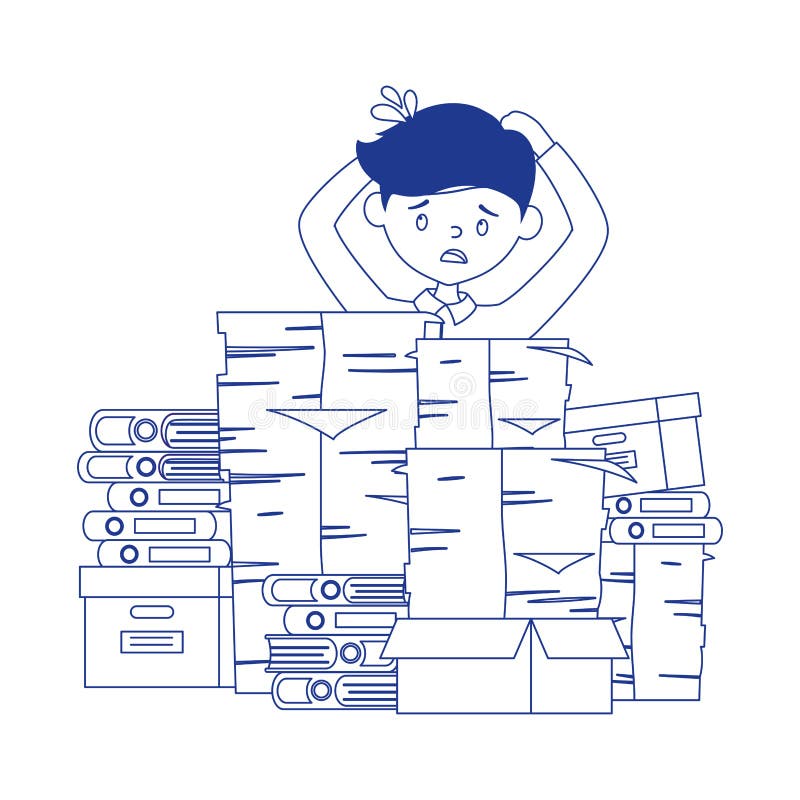 Worried Employee Papers Desk with Sheets Binders Office Stress Stock ...