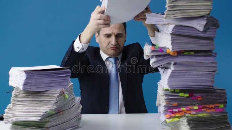Stressed Accountant Manager Takes Stack of Unfinished Documents from ...