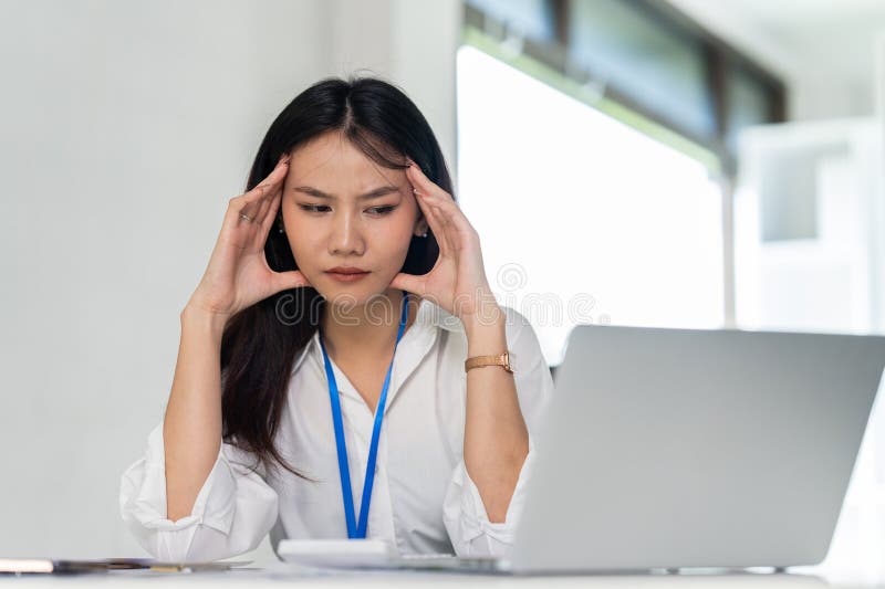 Stressed Accountant Woman while Audit and Calculate with Financial ... Stressed Accountant Woman while Audit and Calculate with Financial ...