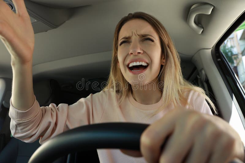 Stressed Angry Woman in Driver`s Seat of Modern Car Stock Image - Image ...