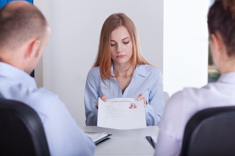 Stressed Applicant Nervous at Job Interview while Hr Reading Res Stock ...