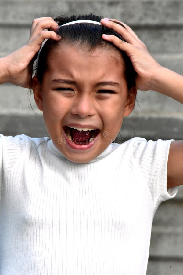 A Stressed Asian Child Girl Stock Photo - Image of strain, stressful ...