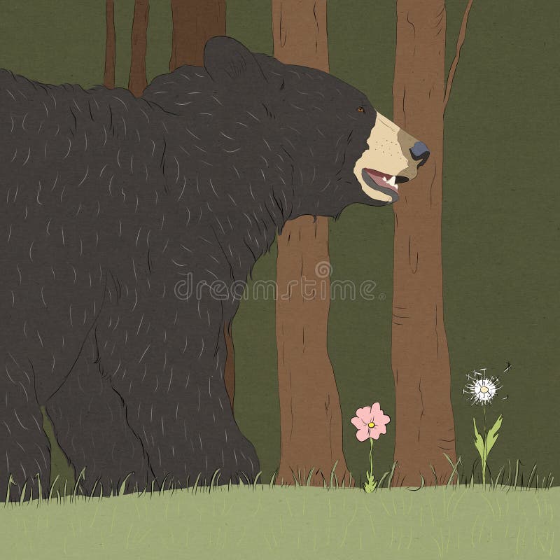 Big Black Bear in Forest stock illustration. Illustration of forest ...