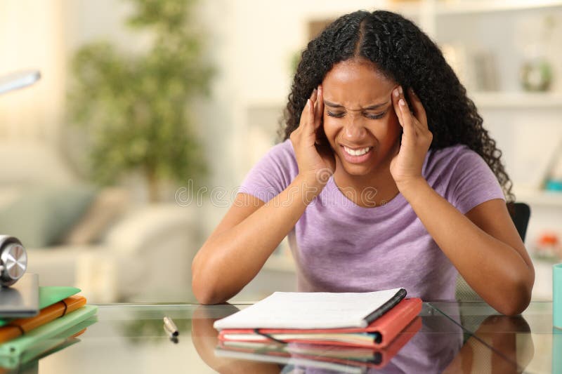 Stressed Black Student Suffering Head Ache Stock Photo - Image of tired ...