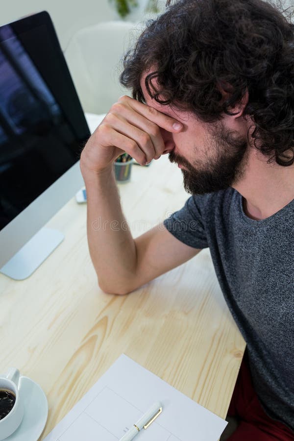 Stressed Business Executive at His Desk Stock Image - Image of drink ...