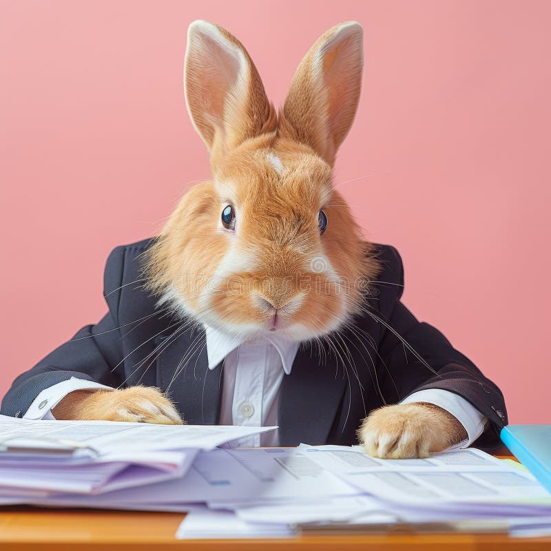 Stressed Business Rabbit Overwhelmed Bunny in a Suit with Paperwork on ...